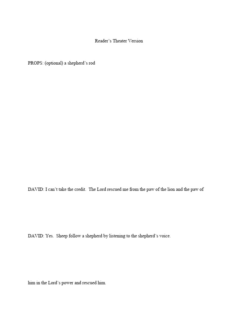David and Lamb Theater Script | PDF | Shepherd | David