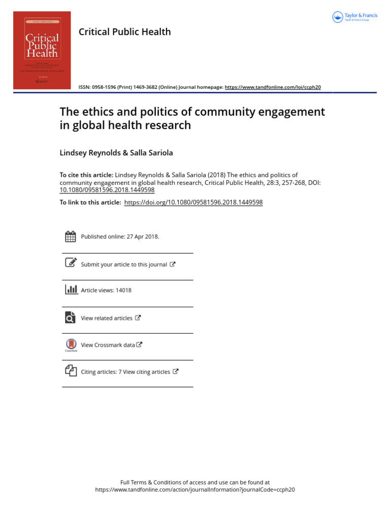 The Ethics and Politics of Community Engagement in Global Health ...