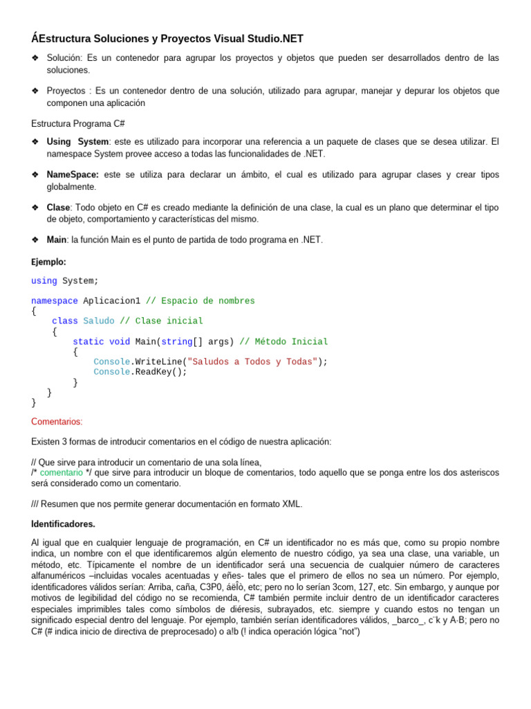Estructura y Componentes Basicos de Un Programa | PDF | C Sharp ...