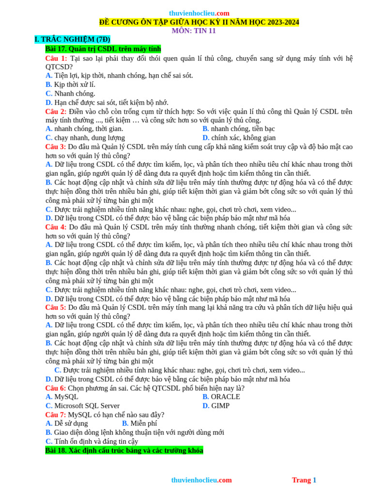 De Cuong On Tap Giua HK2 Tin 11 KNTT | PDF