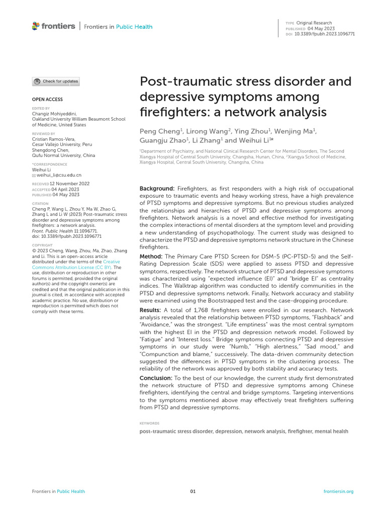 PTSD and Depression in Firefighters: Network Analysis | PDF | Major ...