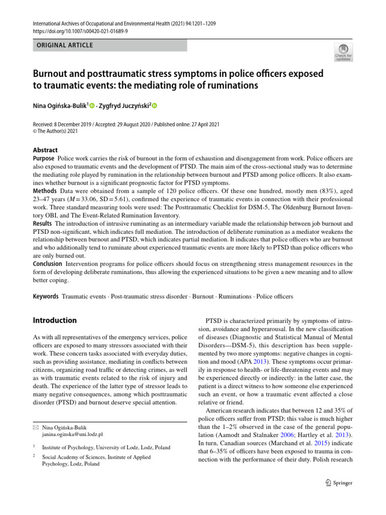 36 2021 Burnout and posttraumatic stress symptoms in police officers ...