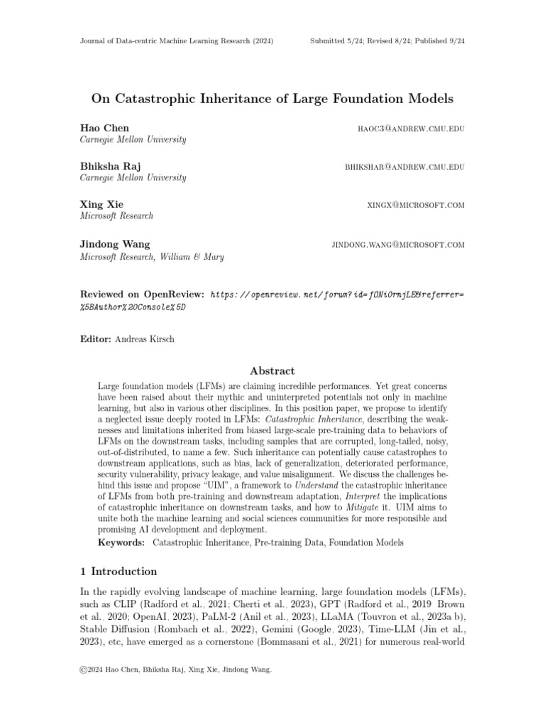 On Catastrophic Inheritance of Large Foundation Models | PDF | Bias | Machine Learning
