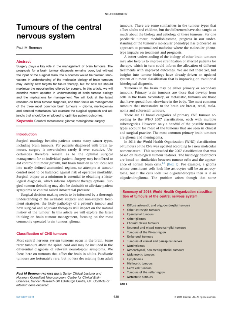 Tumours of The Central Nervous System | PDF | Glioma | Brain Tumor