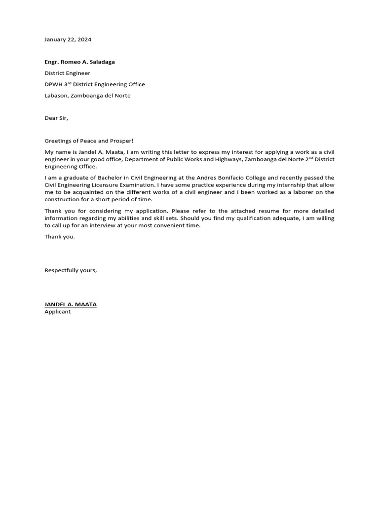 Application Letter DPWH | PDF