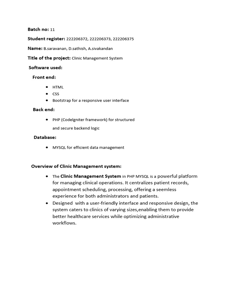 Clinic Management System Overview | PDF | Usability | Health Care