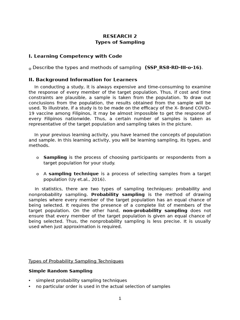 types-of-sampling | PDF | Sampling (Statistics) | Cognition