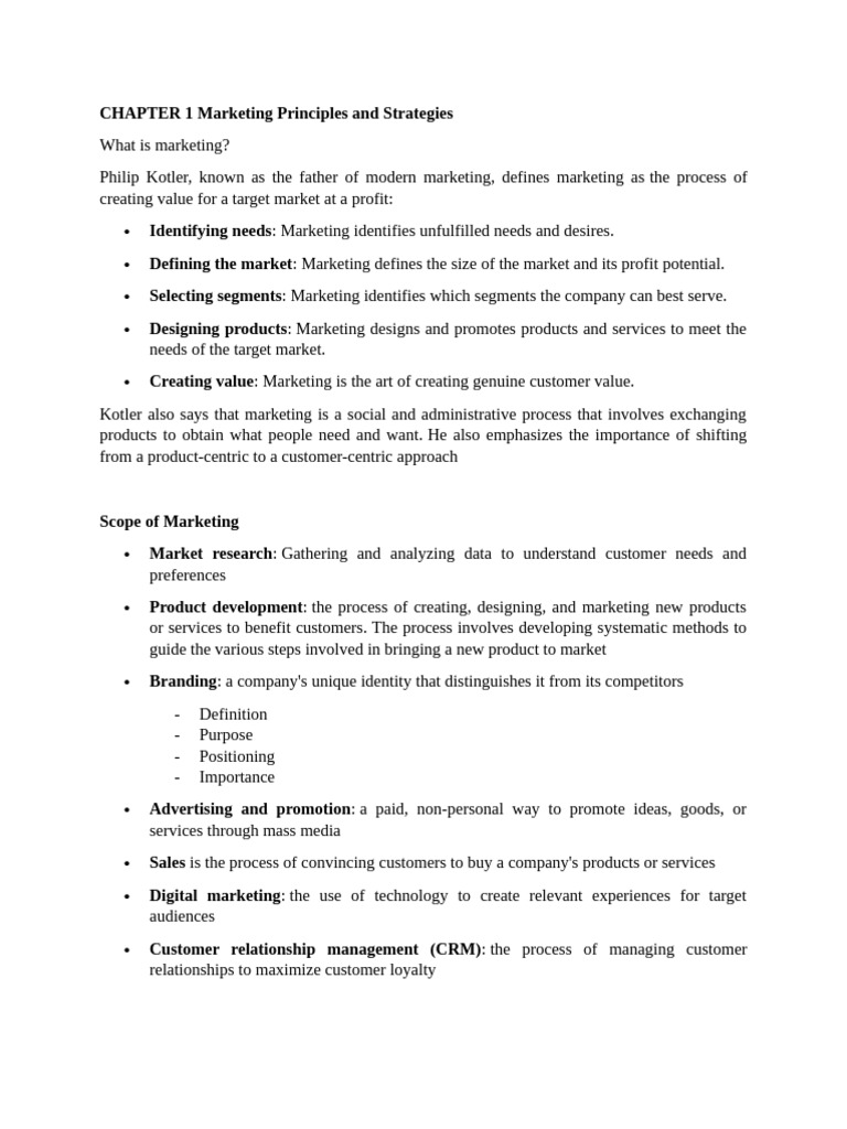 CHAPTER 1 Marketing Principles and Strategies | PDF | Marketing | Brand