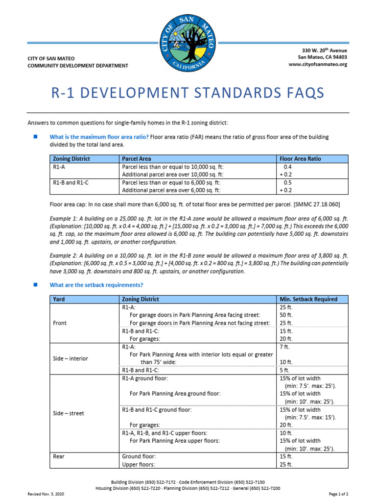 R-1 Development Standard Handout - 11-03-20 - 202011041653584288 | PDF ...