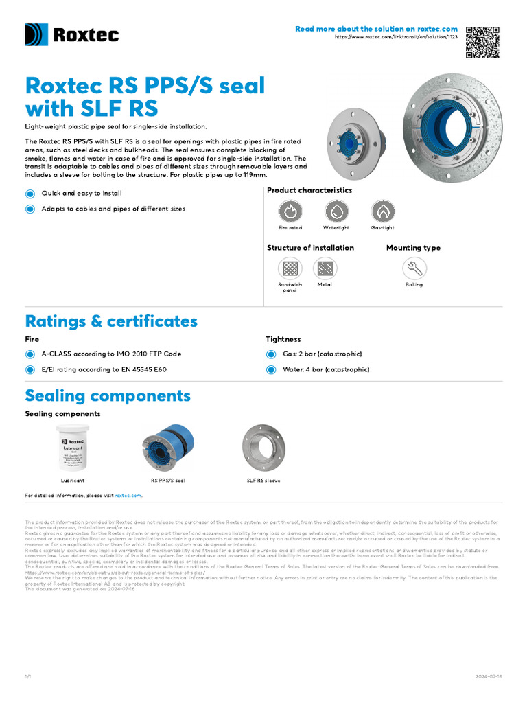 Roxtec RS PPSS seal with SLF RS | PDF | Pipe (Fluid Conveyance ...