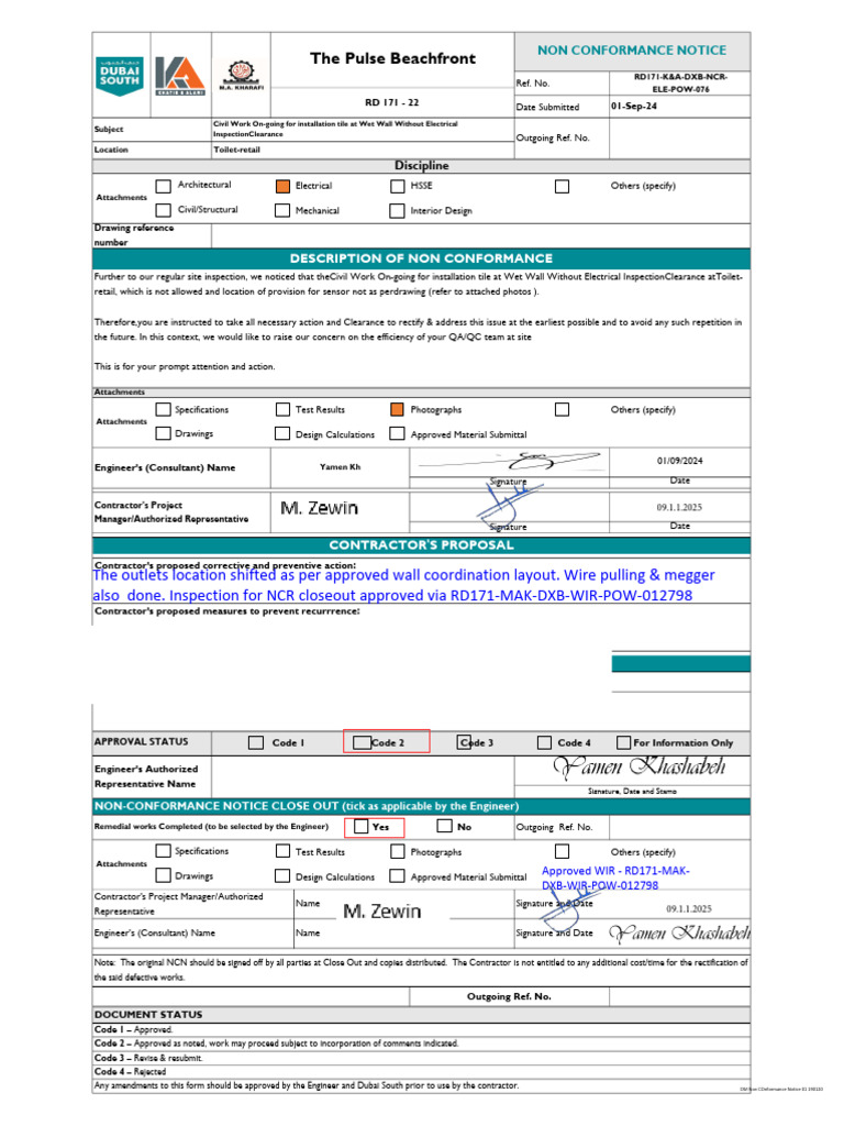 Ncr Closeout Rd171 k&a Dxb Ncr Ele Pow 077 Signed | PDF | Specification ...