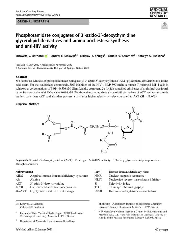 Phosphoramidate conjugates of 3′-azido-3′-deoxythymidine glycerolipid ...