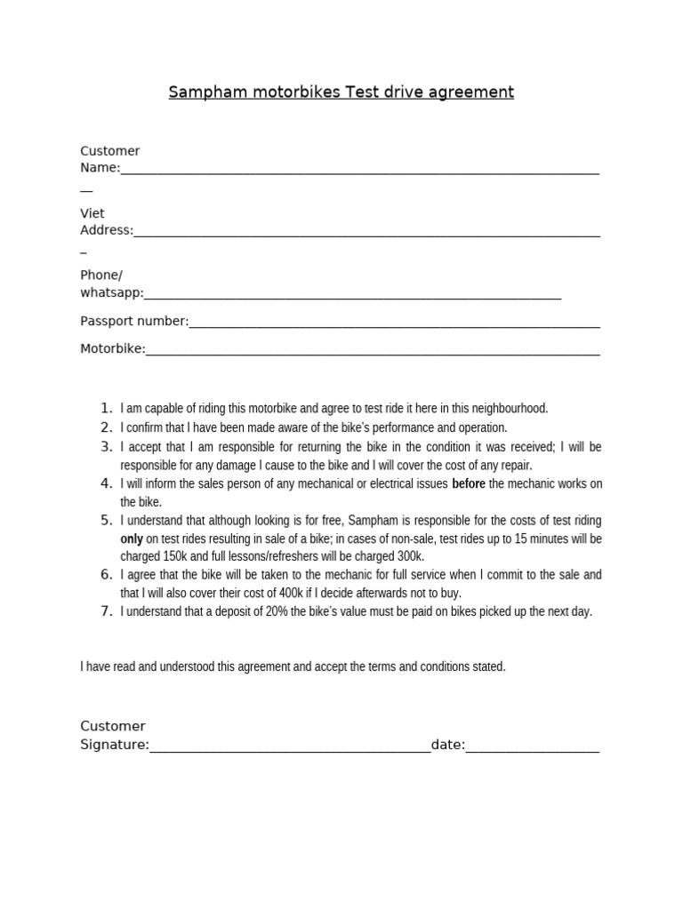 Test Drive Agreement | PDF