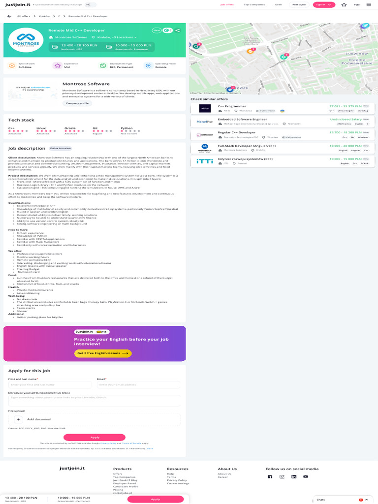 Remote Mid C++ Developer - Montrose Software | PDF | Software | Computing