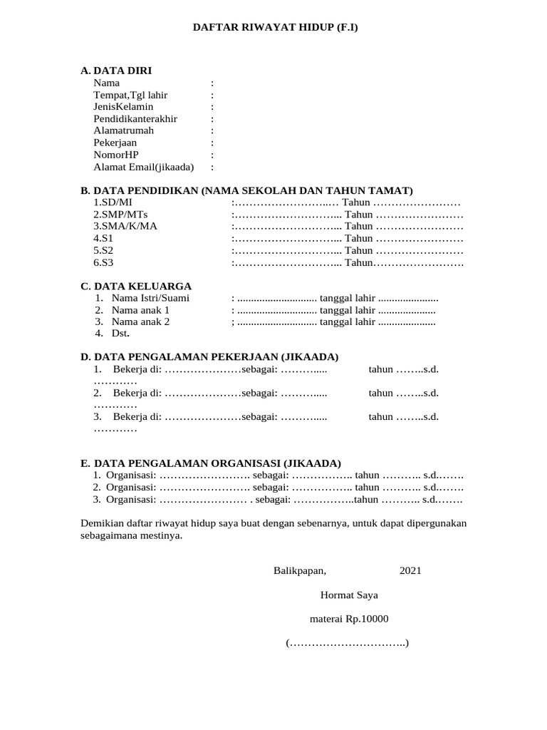 CV Lengkap: Data Pribadi & Pengalaman | PDF