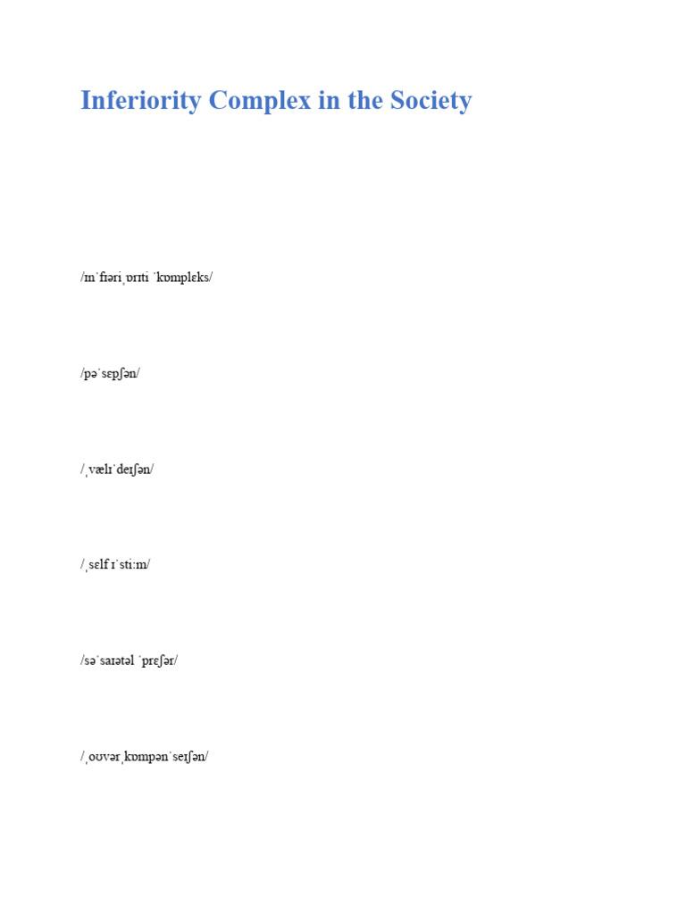 Inferiority Complex in The Society NL9 | PDF | Self Esteem | Feeling