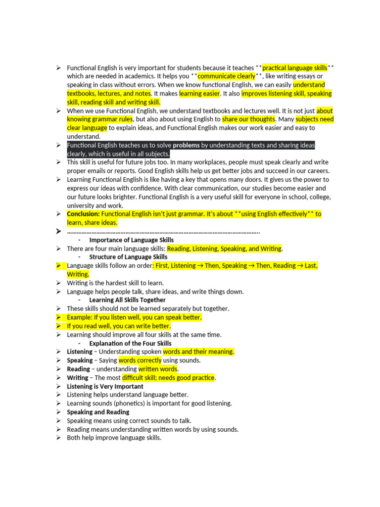 Importance of Functional English Skills | PDF | Speech | English Language