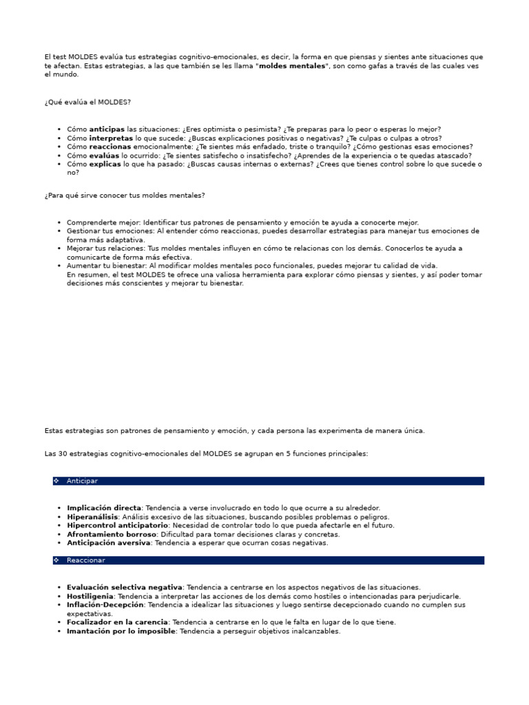 Trabajo sobre los MOLDES | PDF | Las emociones | Pensamiento