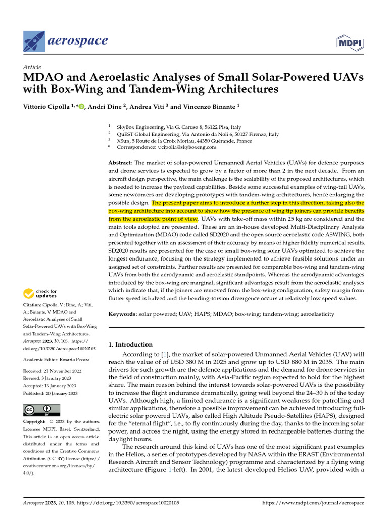 MDAO and Aeroelastic Analysis of Solar Powered UAV 2023 | PDF ...
