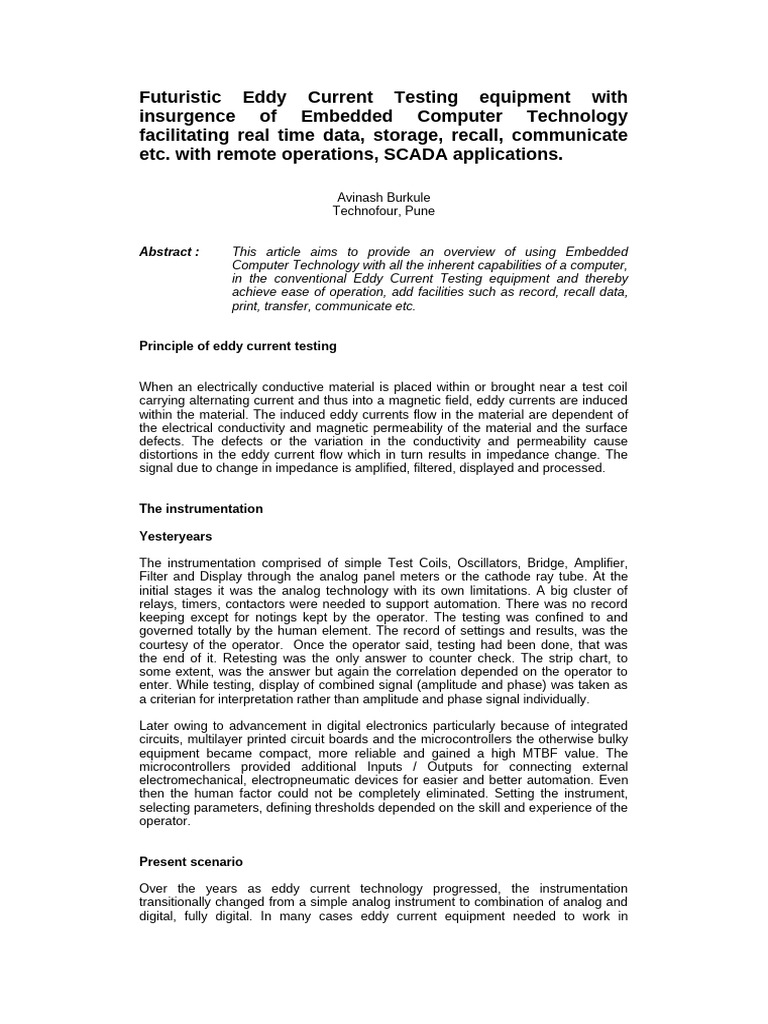 Futuristic Eddy Current Testing Equipment With Insurgence of | PDF ...