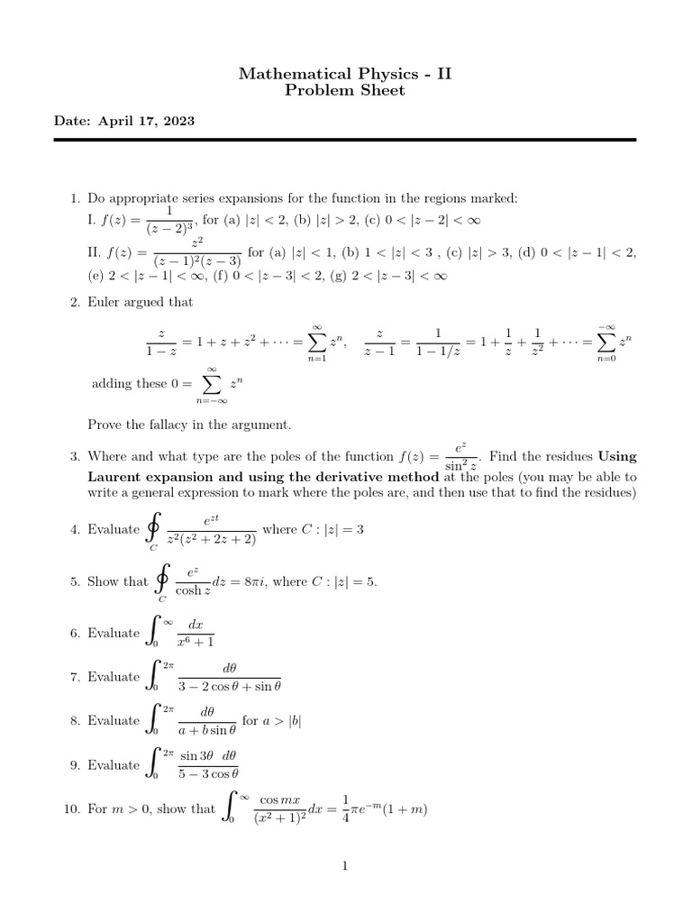Mathematical Physics II Problem Sheet | PDF | Standard Deviation | Mathematics