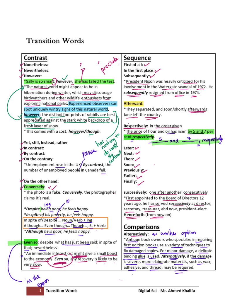 Sat Transition Words 2024 | PDF