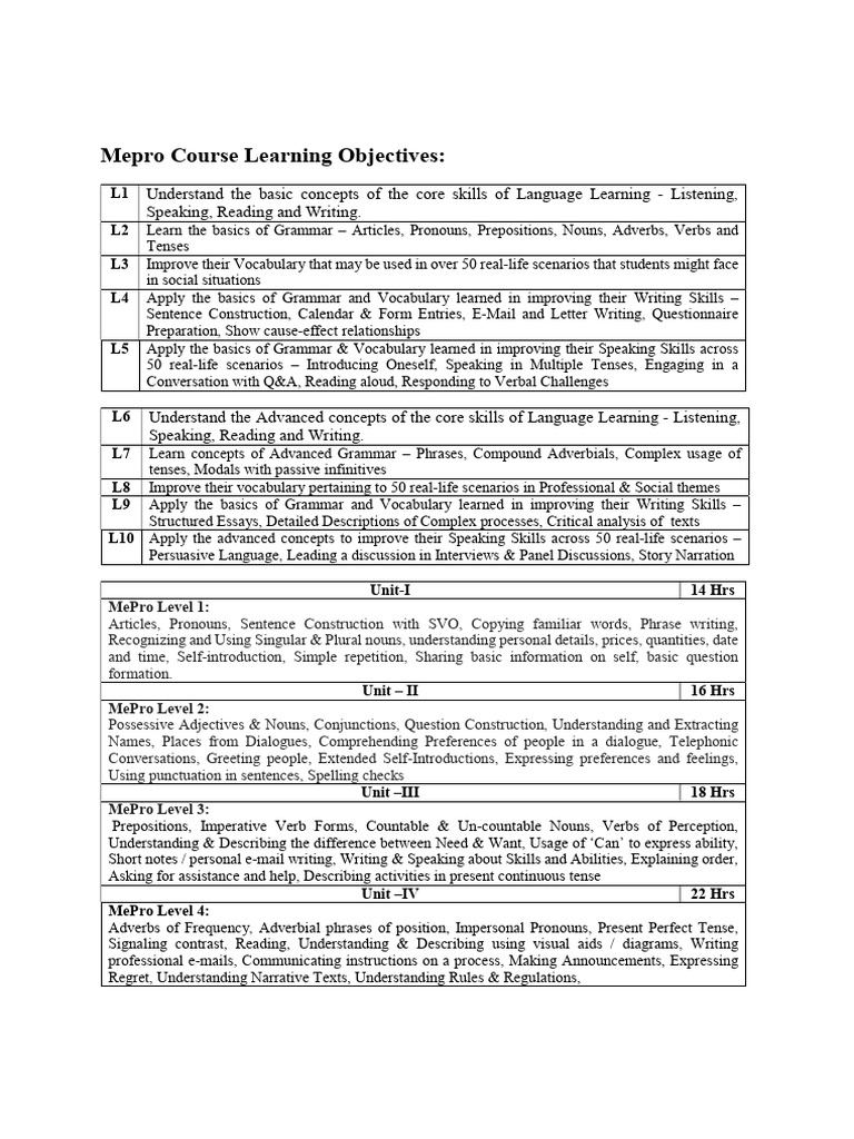 Pearson Syllabus | PDF | Grammatical Tense | Verb