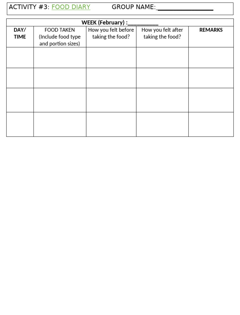Food Diary | PDF