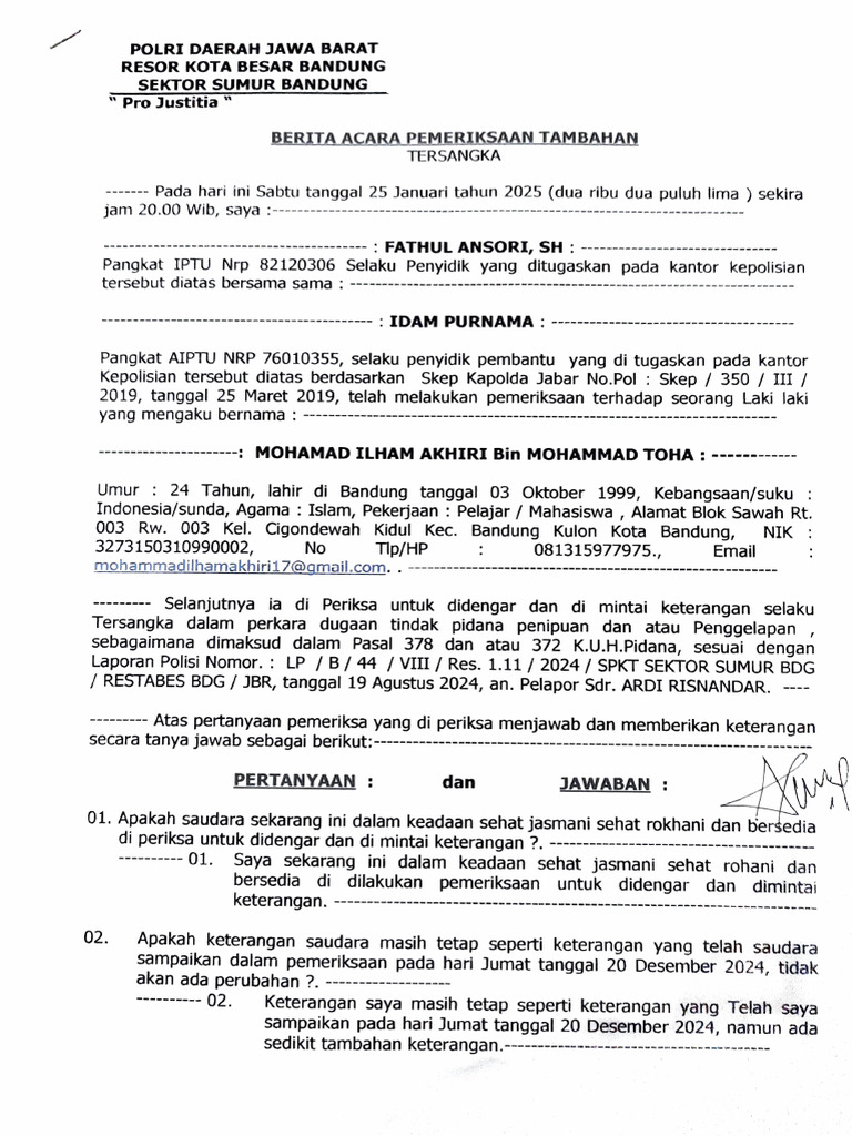 BAP Ilham - Tersangka | PDF