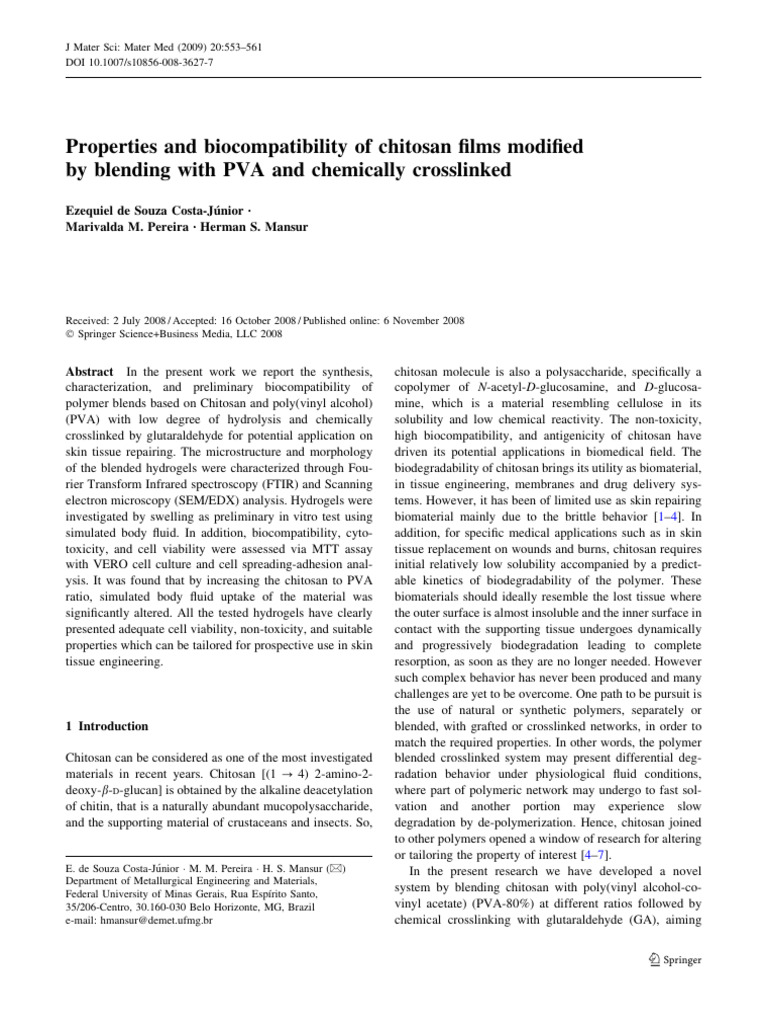 Properties and biocompatibility of chitosan films modified by blending ...