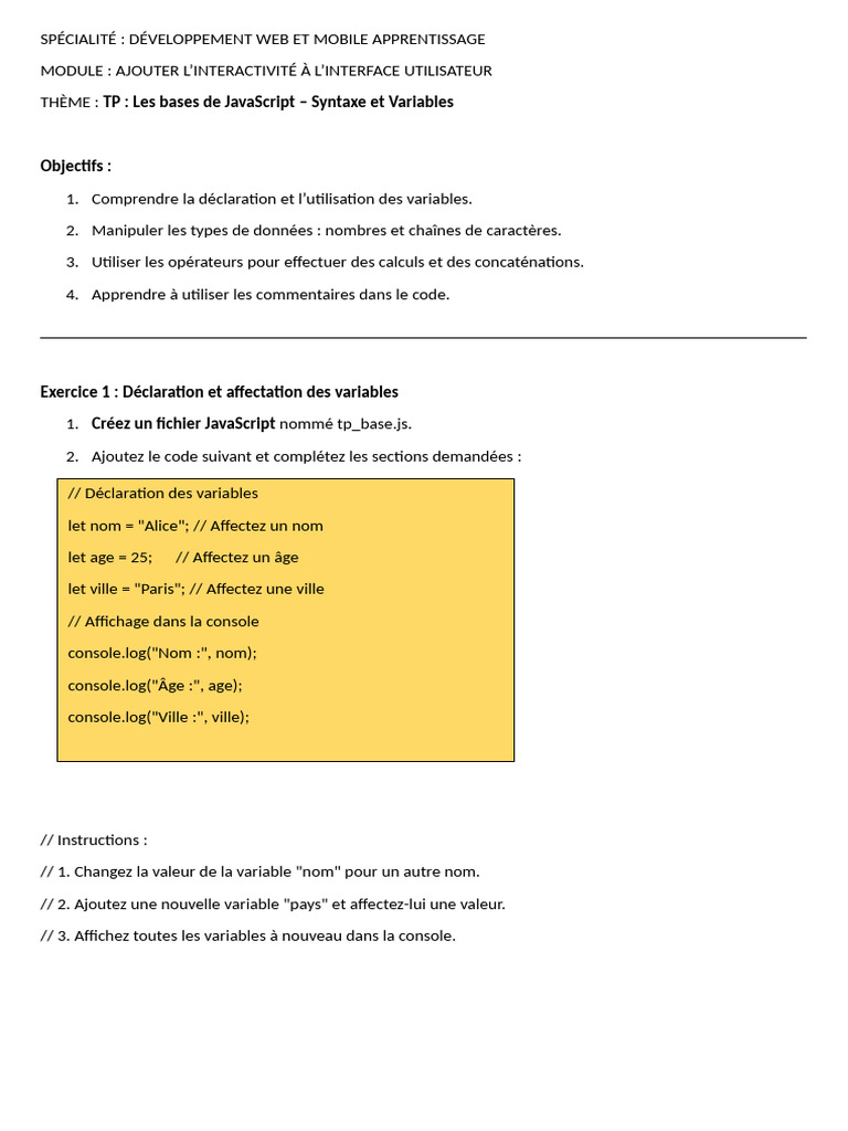 Tp2 Syntaxe Et Types en Js | PDF | JavaScript | Programmation informatique
