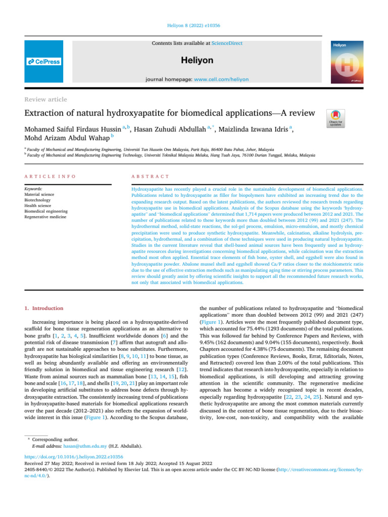 Extraction of Natural Hydroxyapatite For Biomedical Applications-A ...
