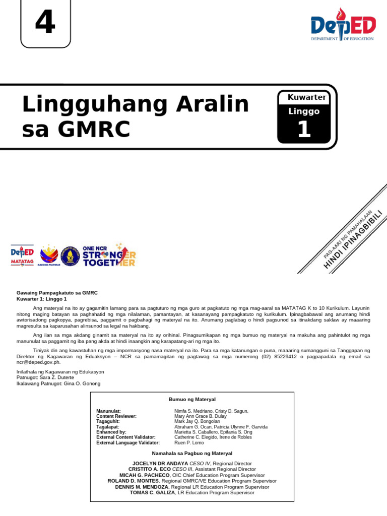 LE - G4 - GMRC - Q1 - Week1 FV 1 | PDF