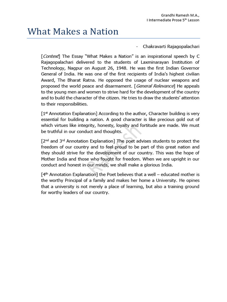 What Makes A Nation Notes | PDF