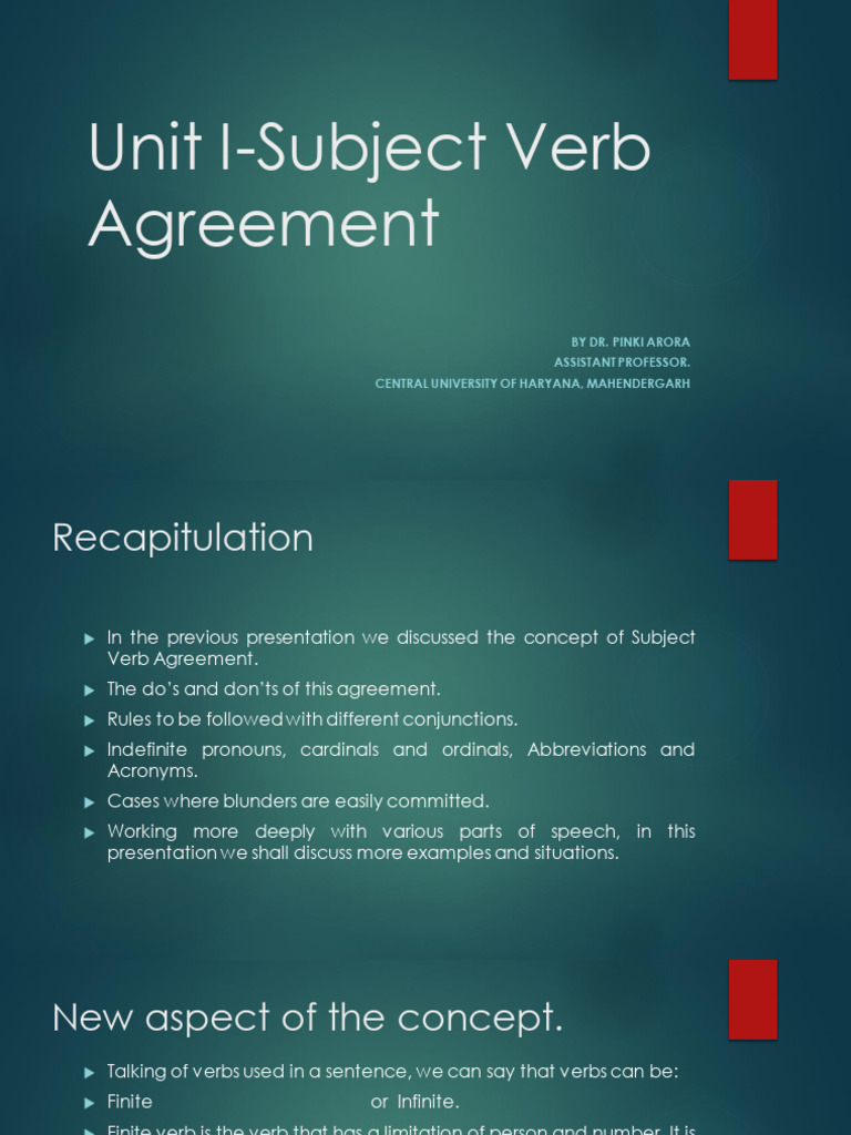 Unit I-Subject Verb Agreement advanced ppt | PDF | Grammatical Number ...
