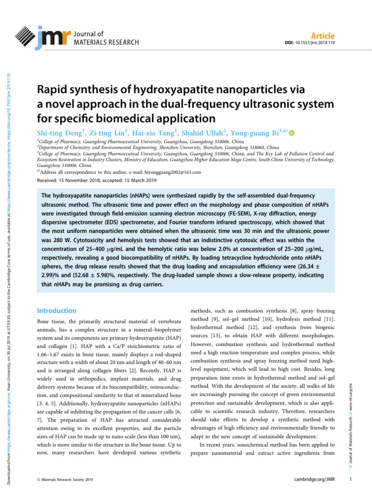 Rapid Synthesis of Hydroxyapatite Nanoparticles Via A Novel Approach in ...