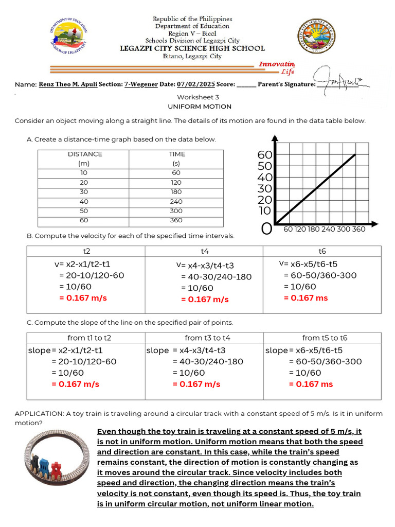 2025 Worksheet 3 Uniform Motion PDF | PDF | Speed | Velocity