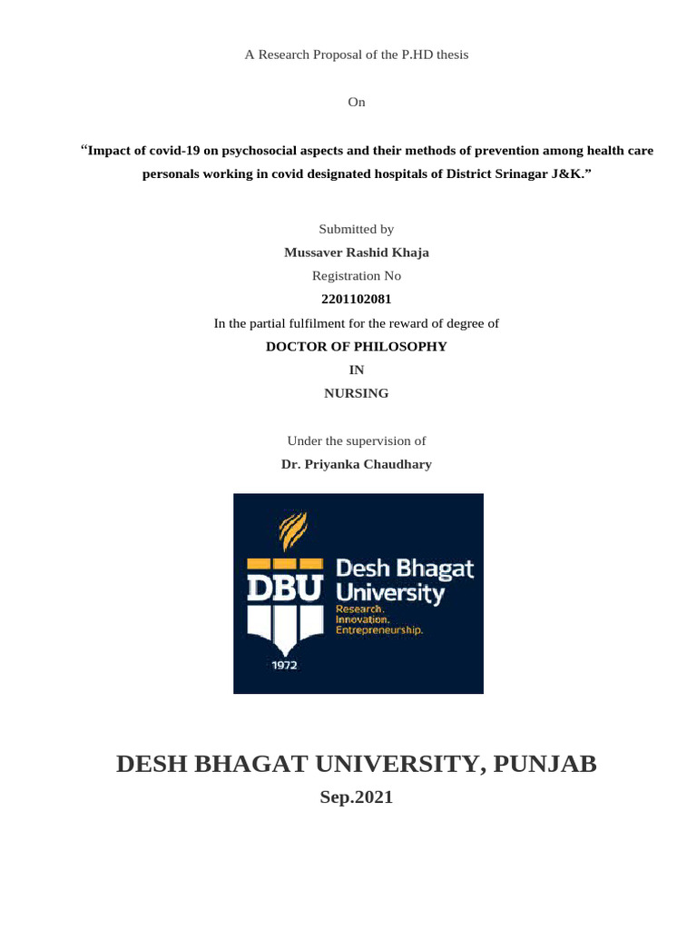 Synopsis PHD Nursing Final | PDF | Chronic Condition | Major Depressive ...