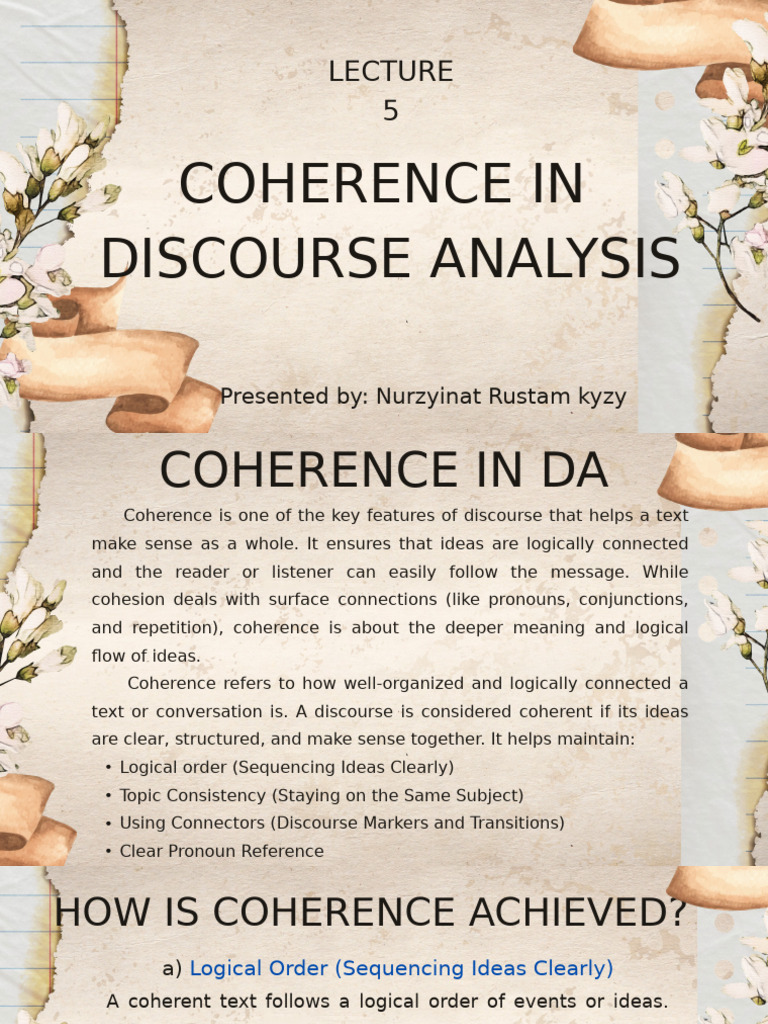 Lecture 5. Coherence in DA | PDF | Cognition | Communication