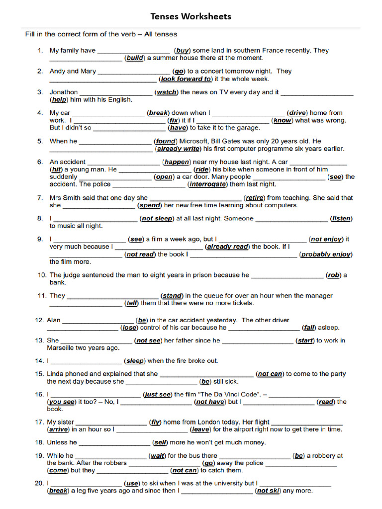 Tenses Worksheets | PDF