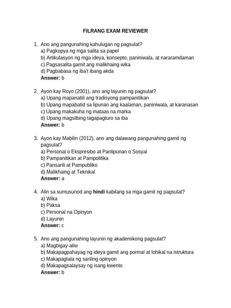 Filrang Exam Reviewer | PDF