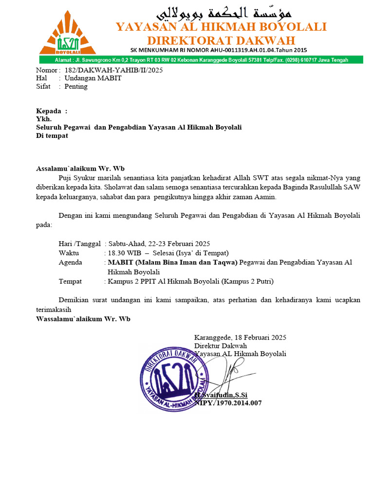 Undangan Mabit Pegawai | PDF