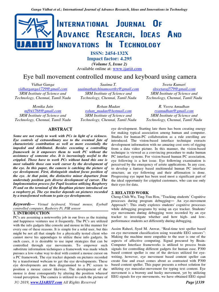 Eye Ball Movement Controlled Mouse and K | PDF | Raspberry Pi | Office Equipment