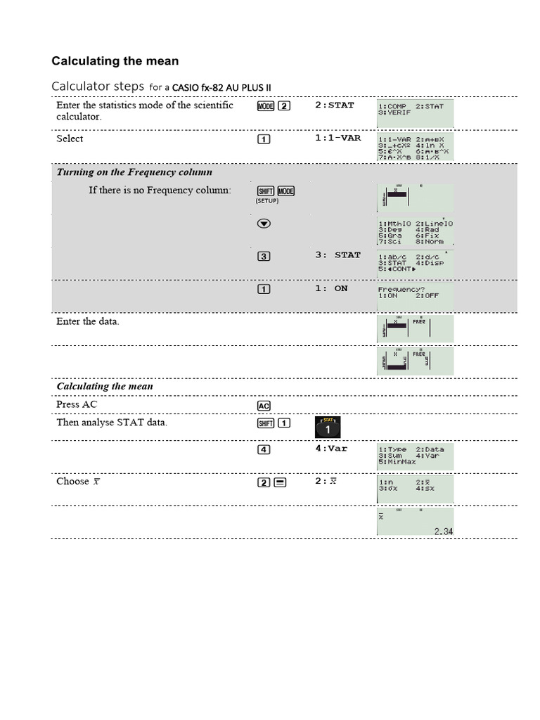 Mean Calculation on CASIO fx-82 AU PLUS II | PDF