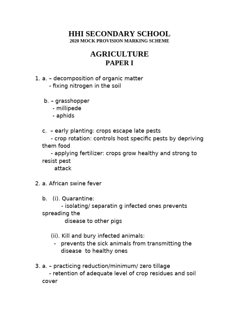 2020 Agriculture Mock Pi Marking Scheme | PDF | Soil | Agriculture