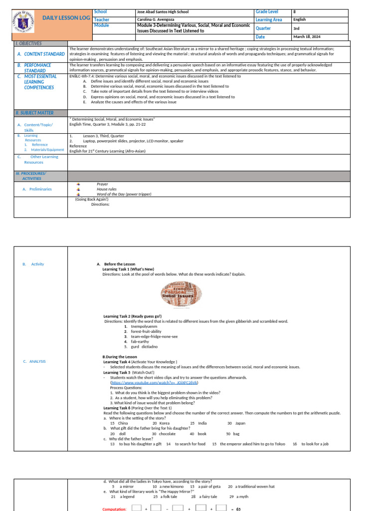 Avengoza 3rd Cot Mar 18, 2024 (1) | PDF | Learning | Human Communication