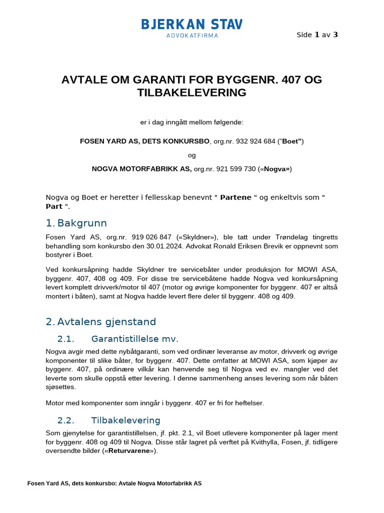 Fosen Yard AS - Dets Konkursbo | PDF