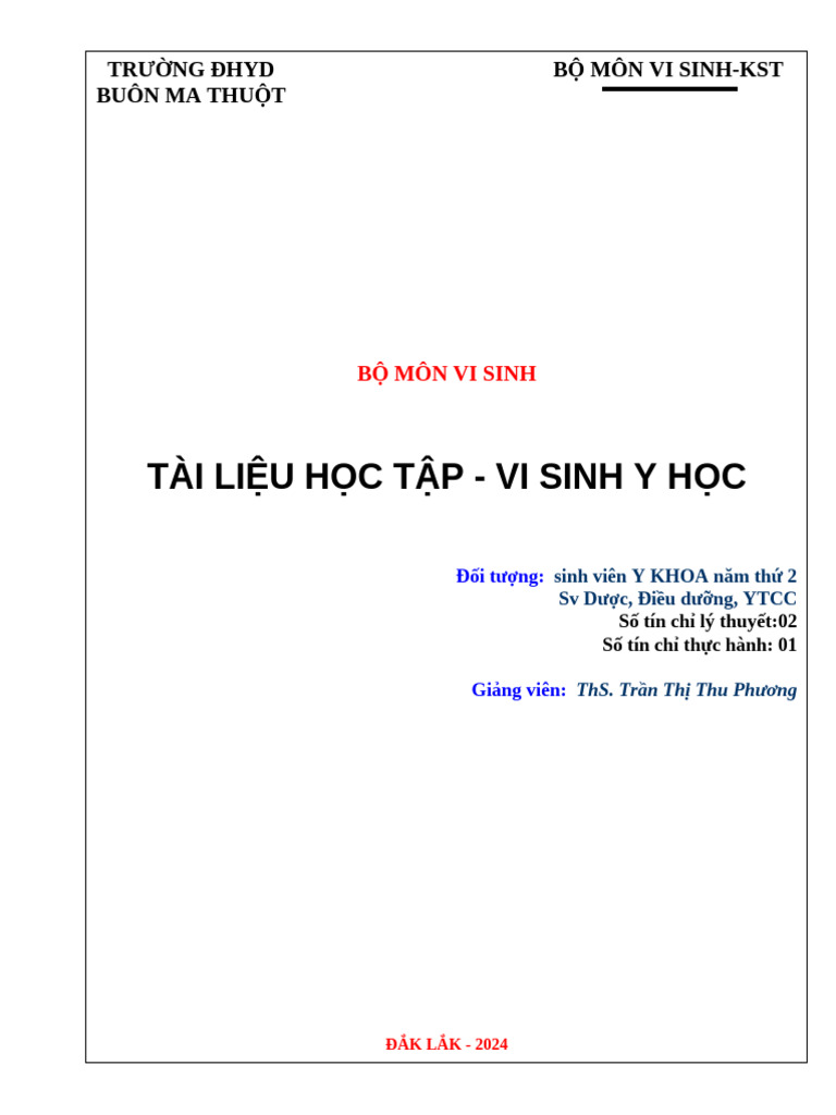 Bai Giang-Lt Vi Sinh Y2 (ĐC-VK) | PDF
