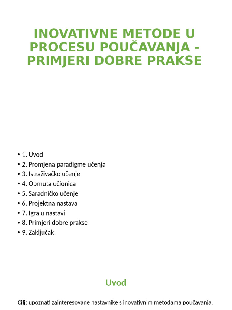 Inovativne Metode U Procesu Poučavanja - Primjeri Dobre | PDF