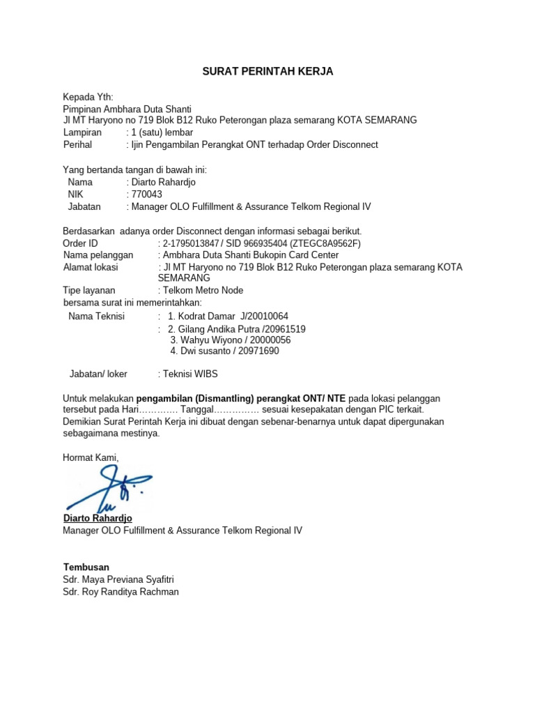 Surat Perintah Kerja 01-02-2023 | PDF